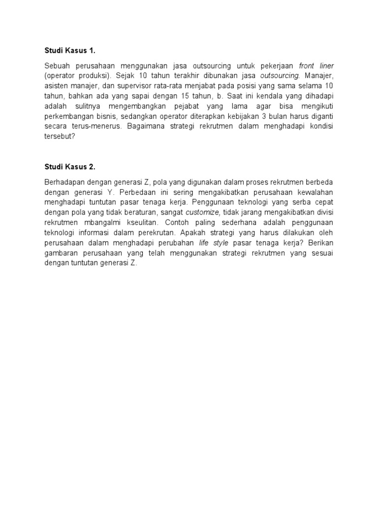 Studi Kasus Rekrutmen | PDF | Karier & Perkembangan | Bisnis