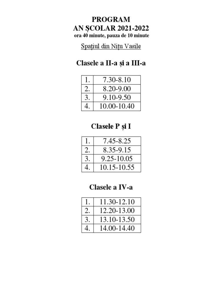 Program Orar 2021-2022 | PDF