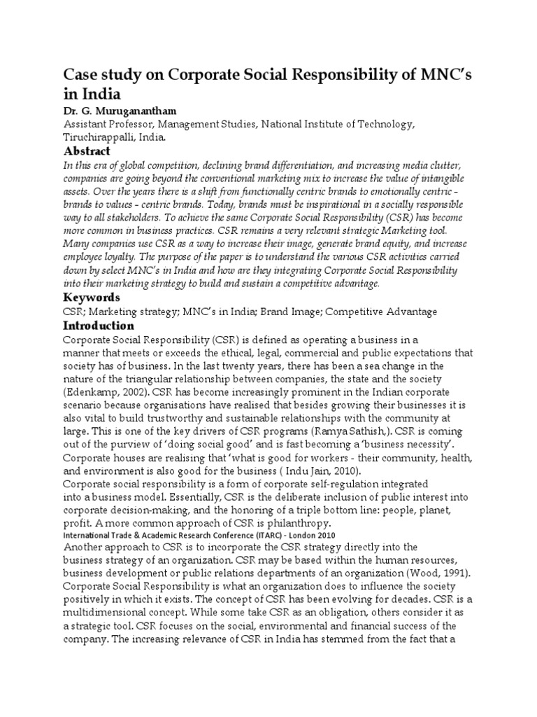 Case Study On Corporate Social Responsibility of MNC | PDF | Corporate ...