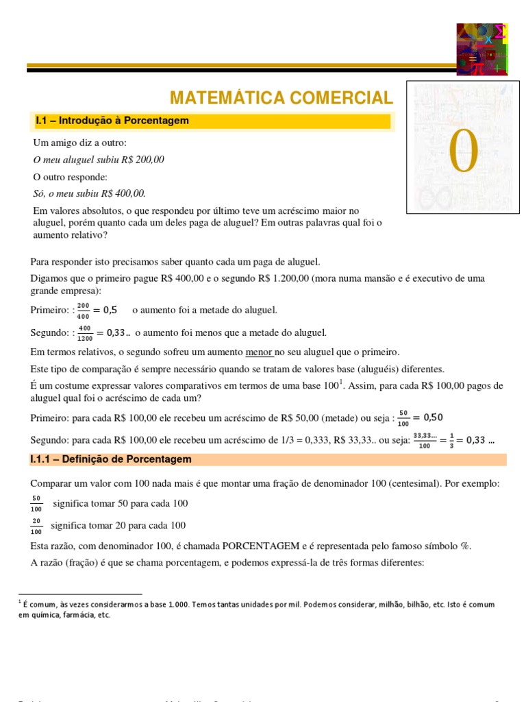 Matematica Comercial | PDF | Fração (Matemática) | Percentagem