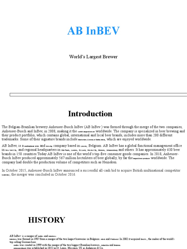 Ab Inbev: World's Largest Brewer | PDF | Anheuser Busch | Brewing