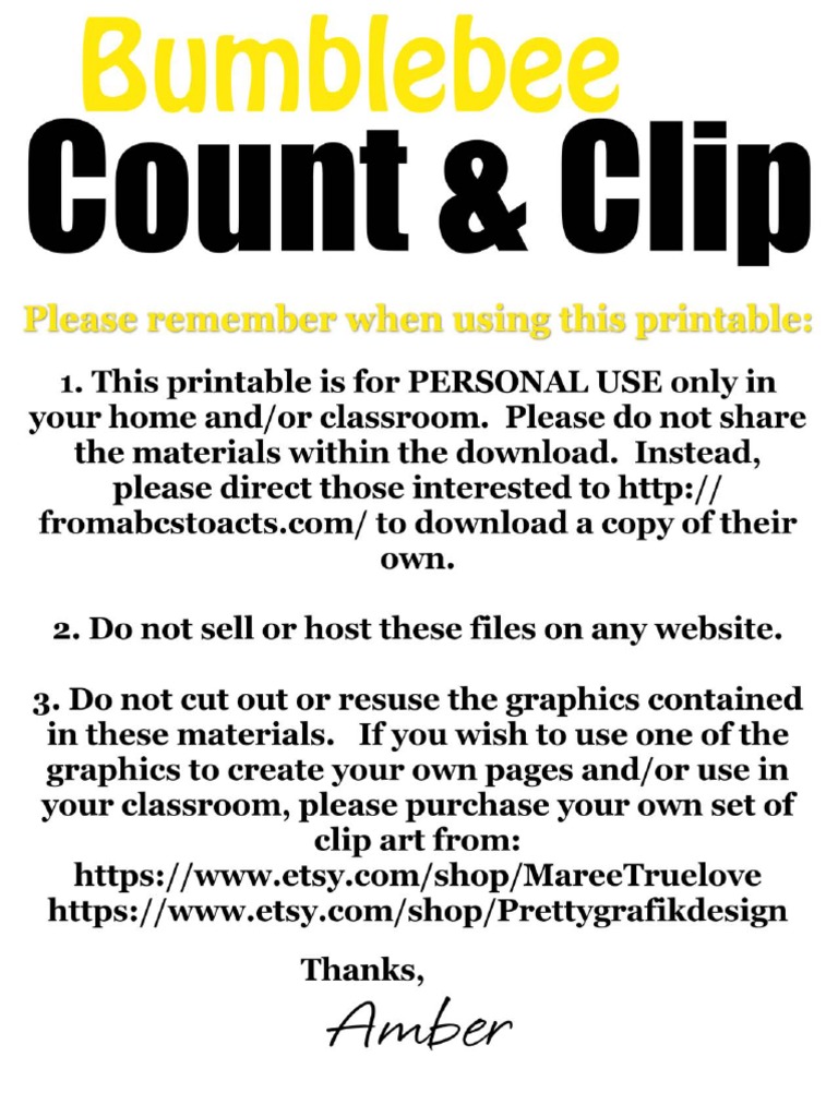 Bumblebee Count and Clip Cards | PDF