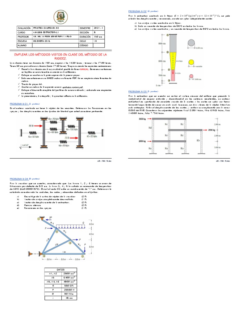 Emplear Los Métodos Vistos en Clase Del Método de La Rigidez | PDF ...