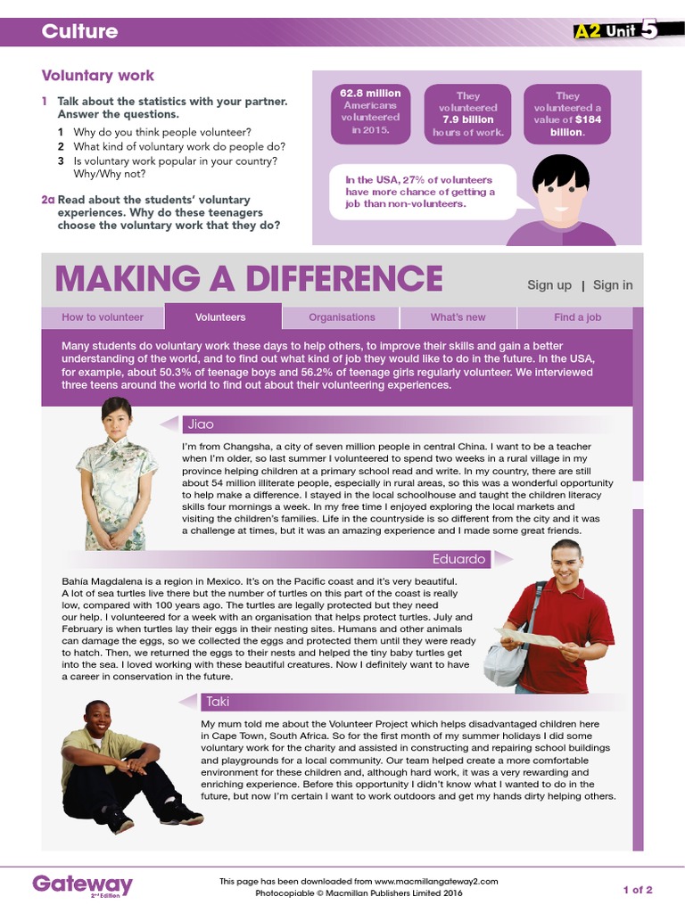 A2 UNIT 5 Culture | PDF | Volunteering | Literacy