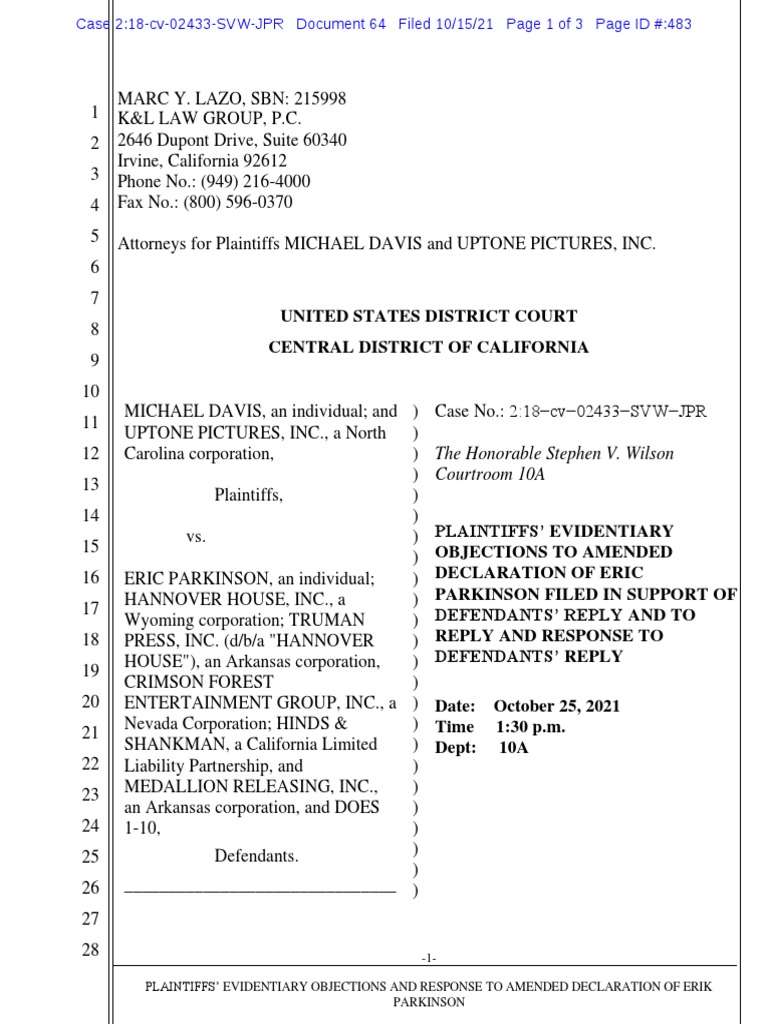Davis Evidentiary Objections | PDF | Hearsay | Justice