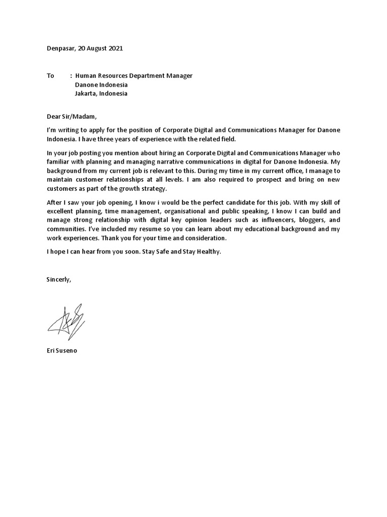 Cover Letter - Danone | PDF