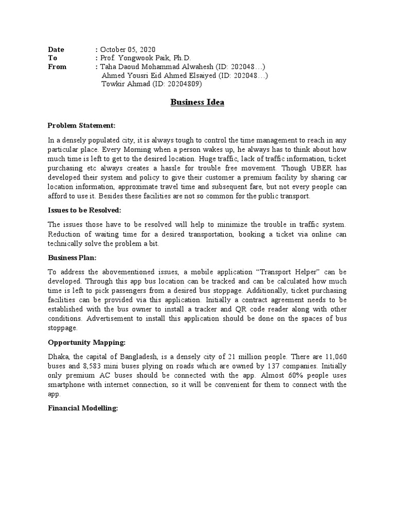 Business Plan of Trabus | PDF | Technology & Engineering