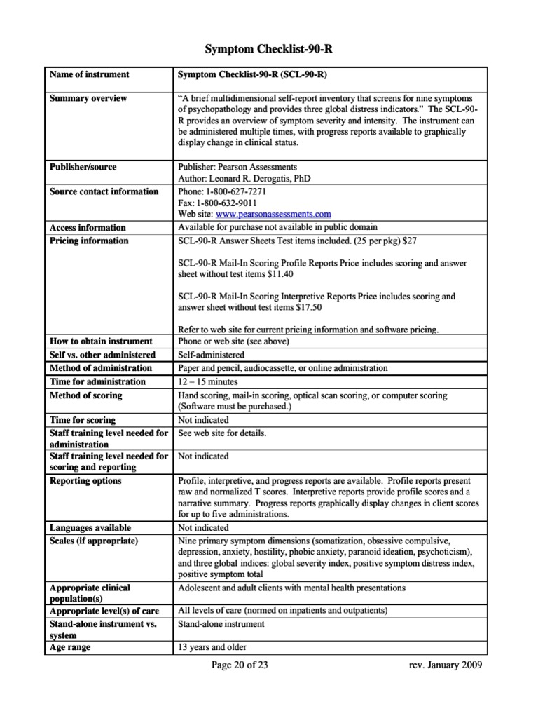 Symptom Checklist-90-R Symptom Checklist-90-R: 20 of of 23 23 Rev. Rev ...