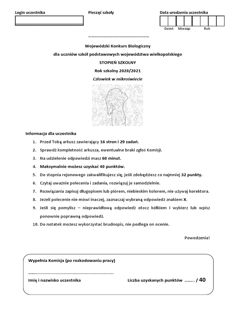 WKB Biologia Konkurs Materialy Komplet 2020 2021 | PDF
