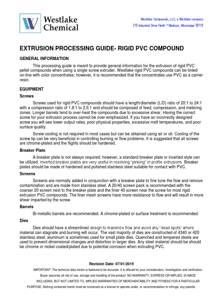 Extrusion Processing Guide-Rigid PVC Compound: General Information ...