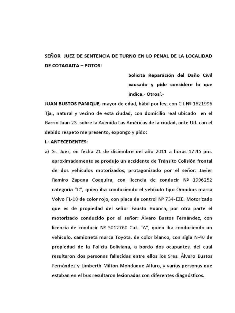 Demanda Reparacion Del Daño Juan Bustos | PDF | Sentencia (ley) | Justicia penal
