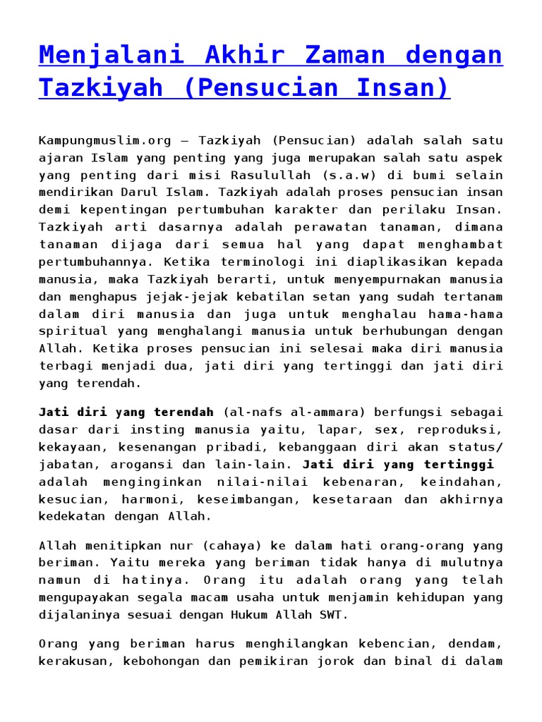 Tazkiyah: Pensucian Hati dalam Islam | PDF | Filsafat | Agama ...
