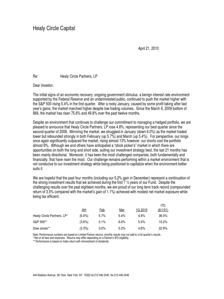 HCP 1Q-2010 Letter | PDF | Private Equity | Investment Fund