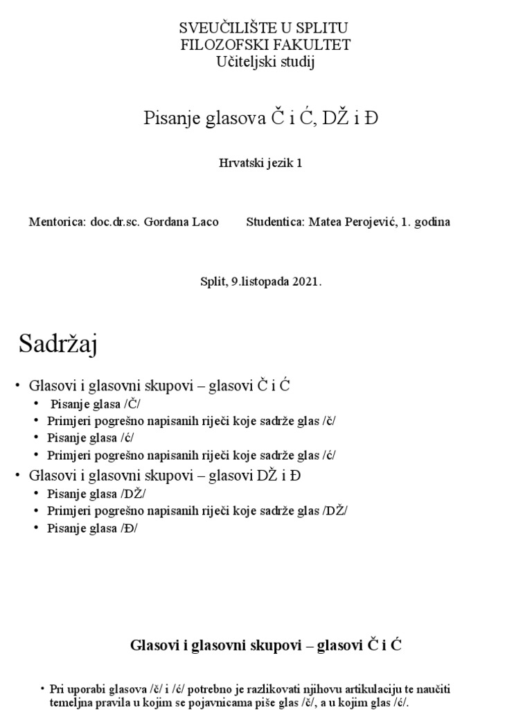 Pisanje Slova Č I Ć, Đ I DŽ | PDF