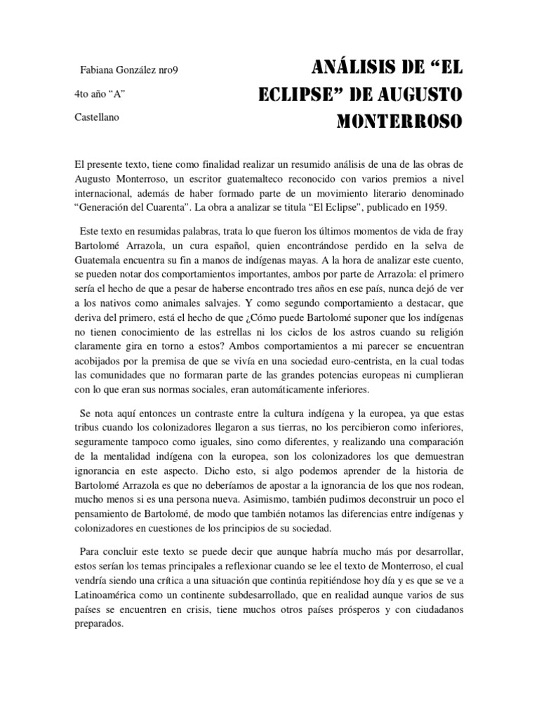 Analisis de "El Eclipse" de Augusto Monterroso | PDF | Guatemala ...