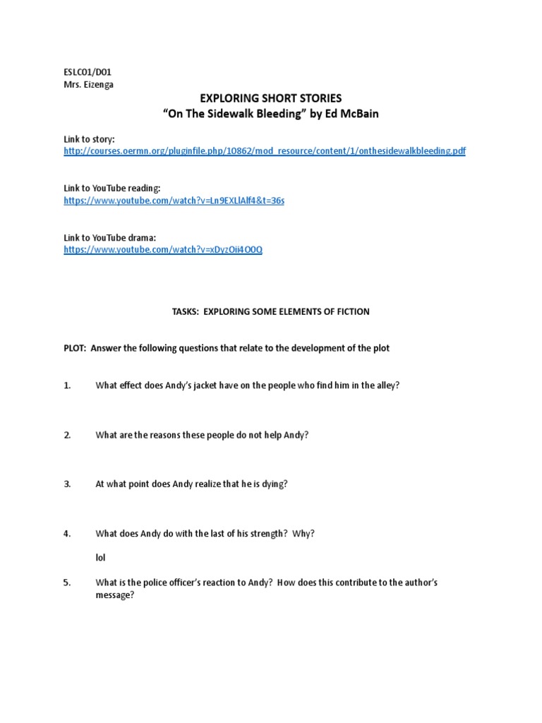 Analyzing "On The Sidewalk Bleeding" | PDF | General Fiction