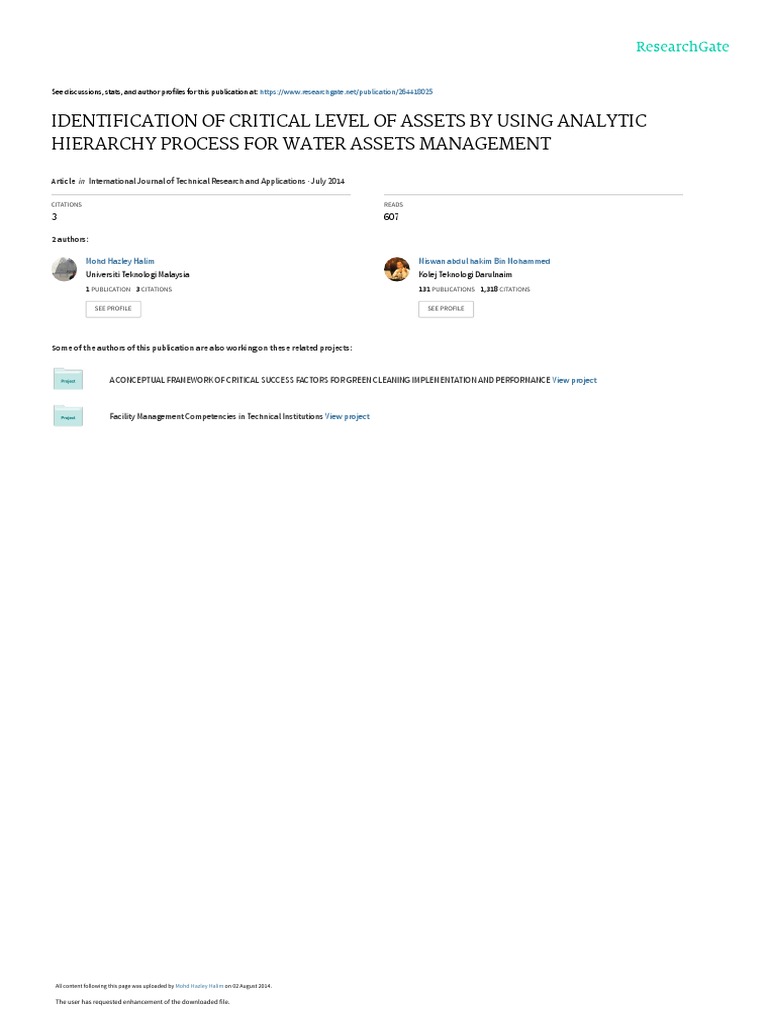 Identification of Critical Level of Assets by Using Analytic Hierarchy ...