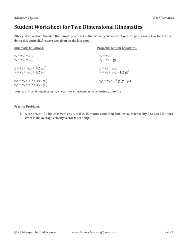 AP Physics - 2D-Kinematics-StudentWorksheet | PDF | Kinematics ...