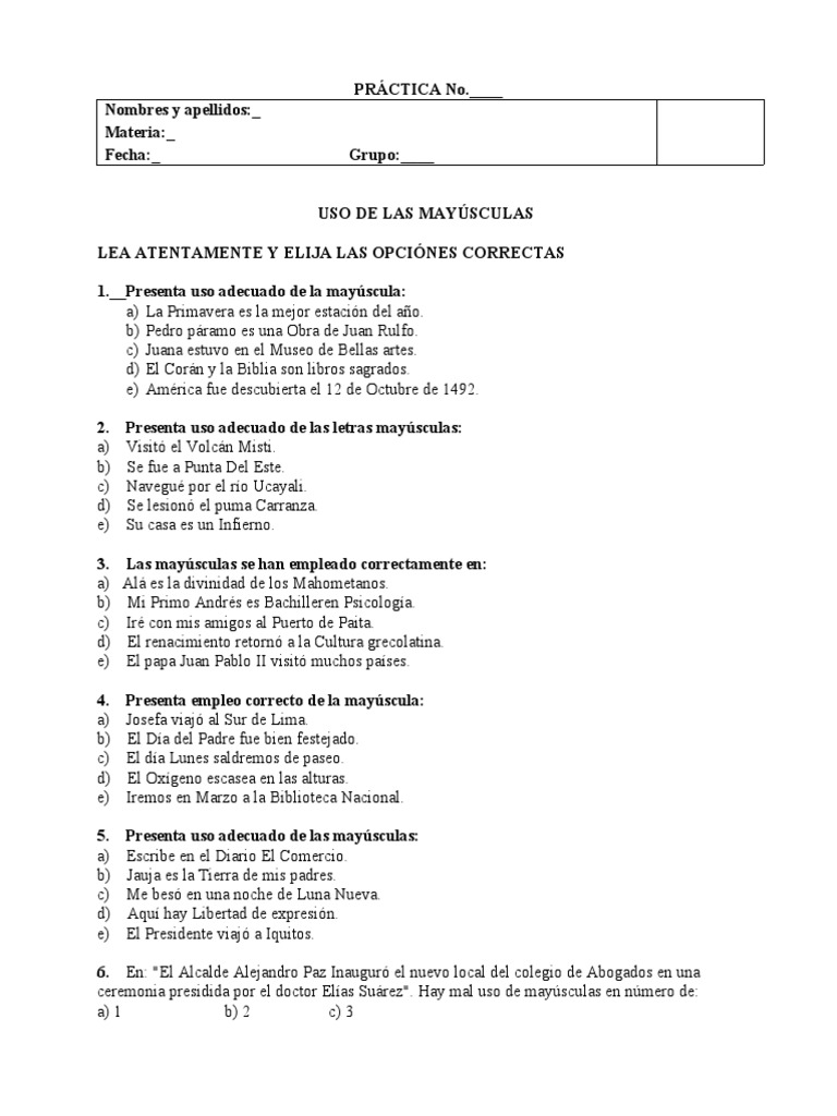 Práctica 21 Uso de Mayúsculas | PDF | Caso de carta | Perú
