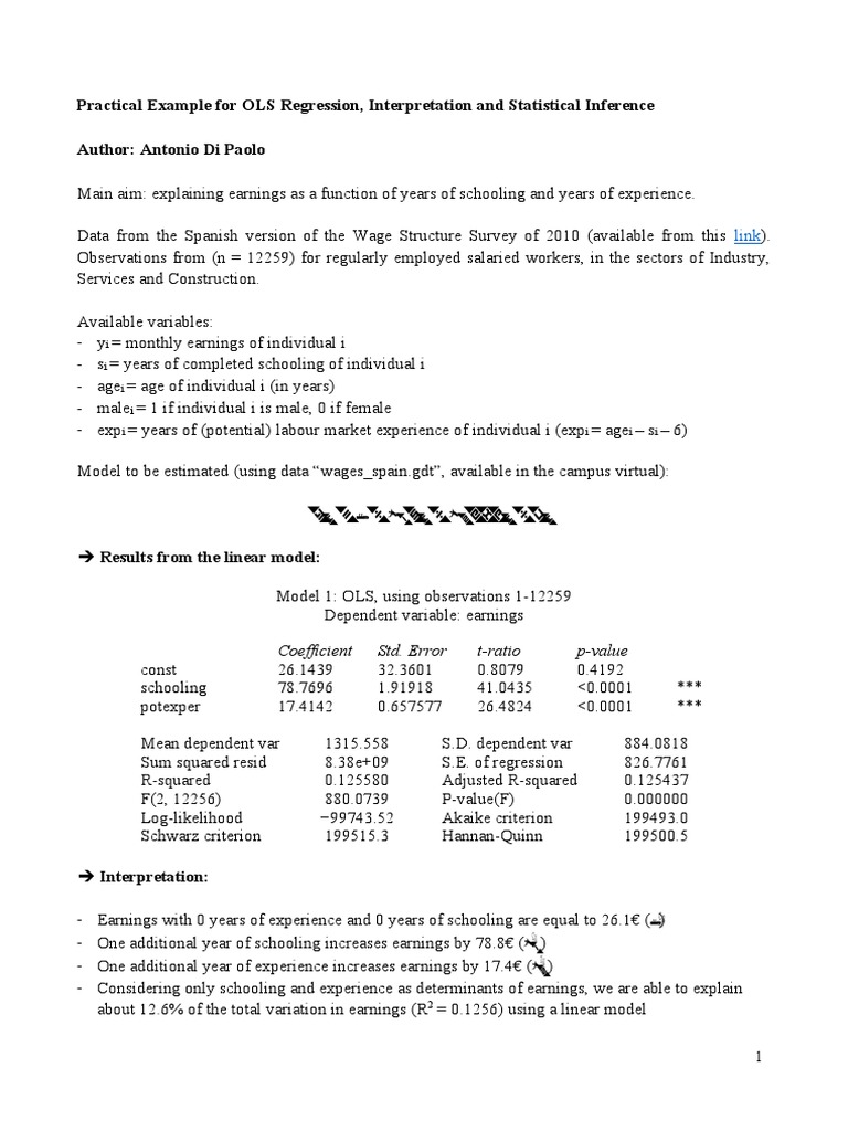 Interpretation and Statistical Inference With OLS Regressions | PDF | Coefficient Of ...