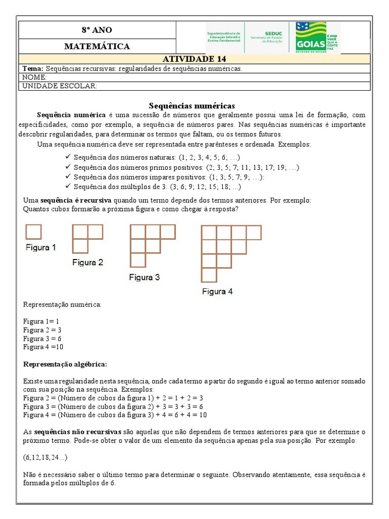 Sequências numéricas: regularidades e representações | PDF | Sequência ...