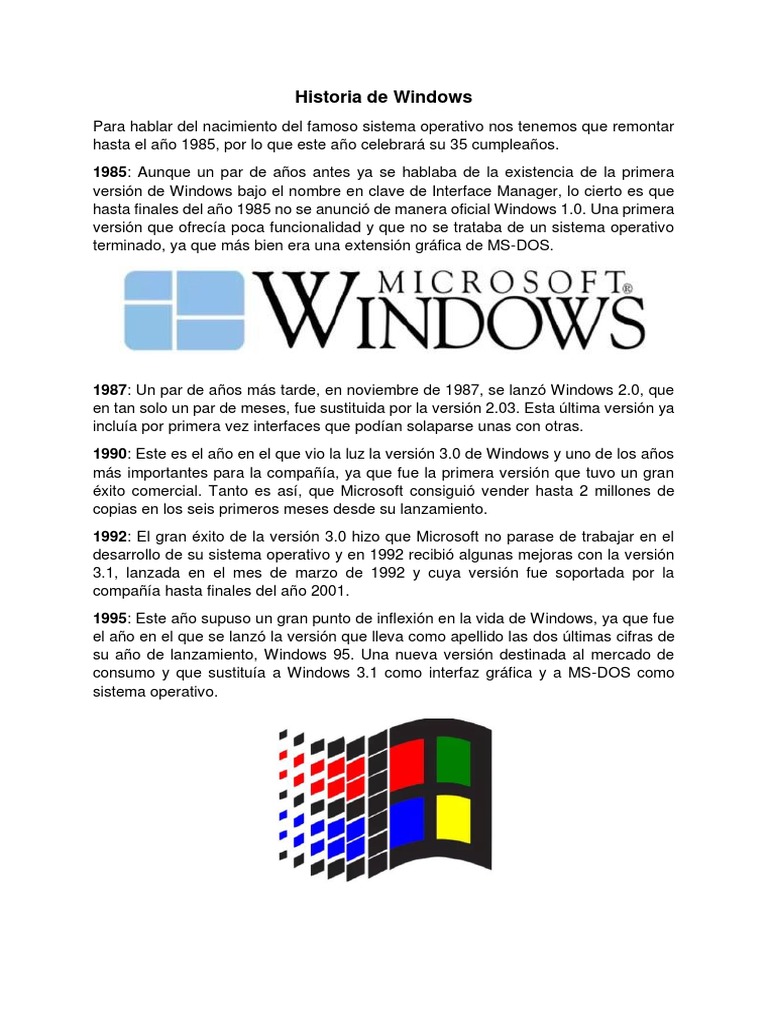 Historia de Windows Compu | PDF | Microsoft Windows | Ciencias de la ...