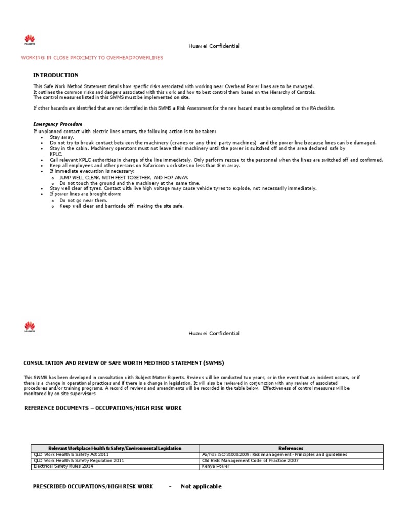SWMS - Working Near Overhead Powerlines | PDF | Occupational Safety And ...