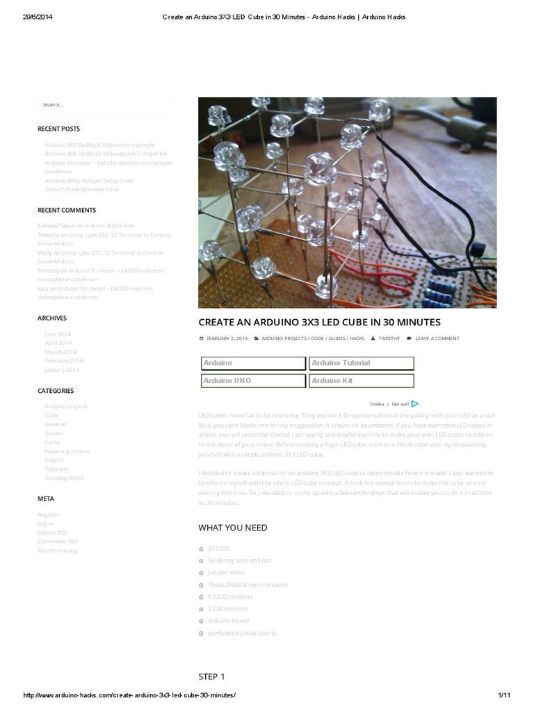 Create An Arduino 3X3 LED Cube in 30 Minutes - Arduino Hacks - Arduino ...