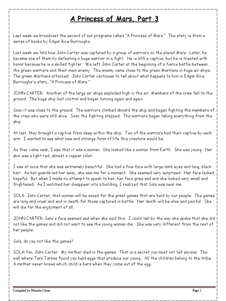 A Princess of Mars: Captives and Escape | PDF | John Carter Of Mars | A ...