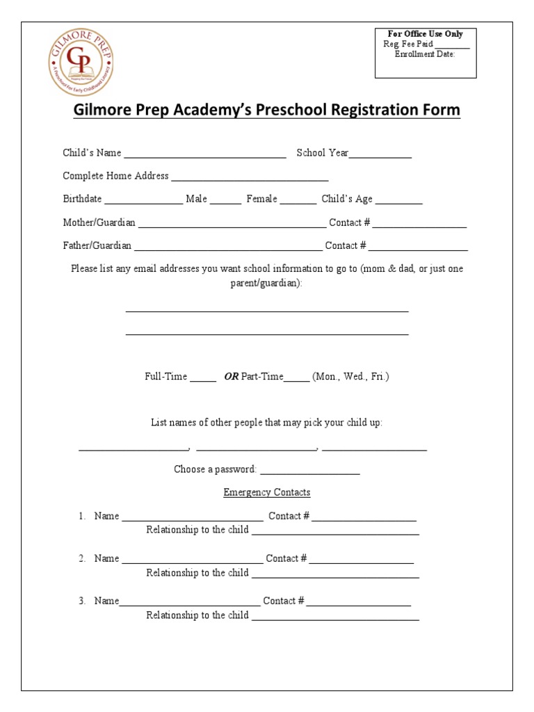Simple Preschool Registration Form | PDF | Interpersonal Relationships ...