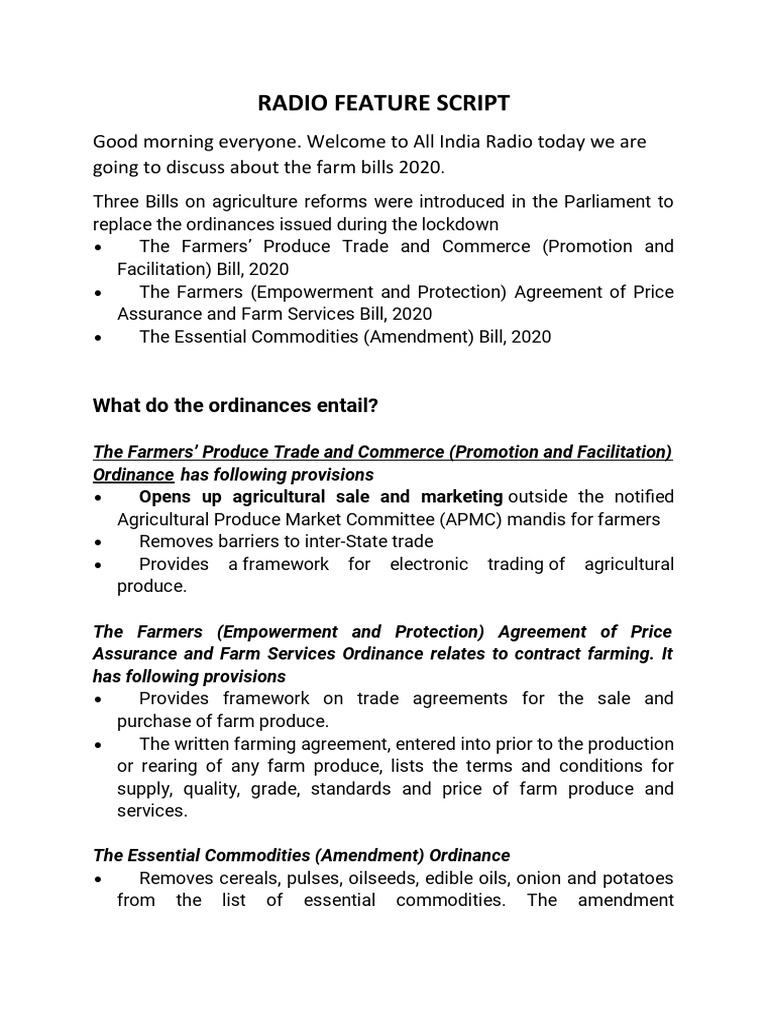 Radio Feature Script | PDF | Economies | Agriculture