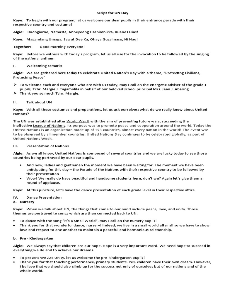 Script For UN Day New | PDF