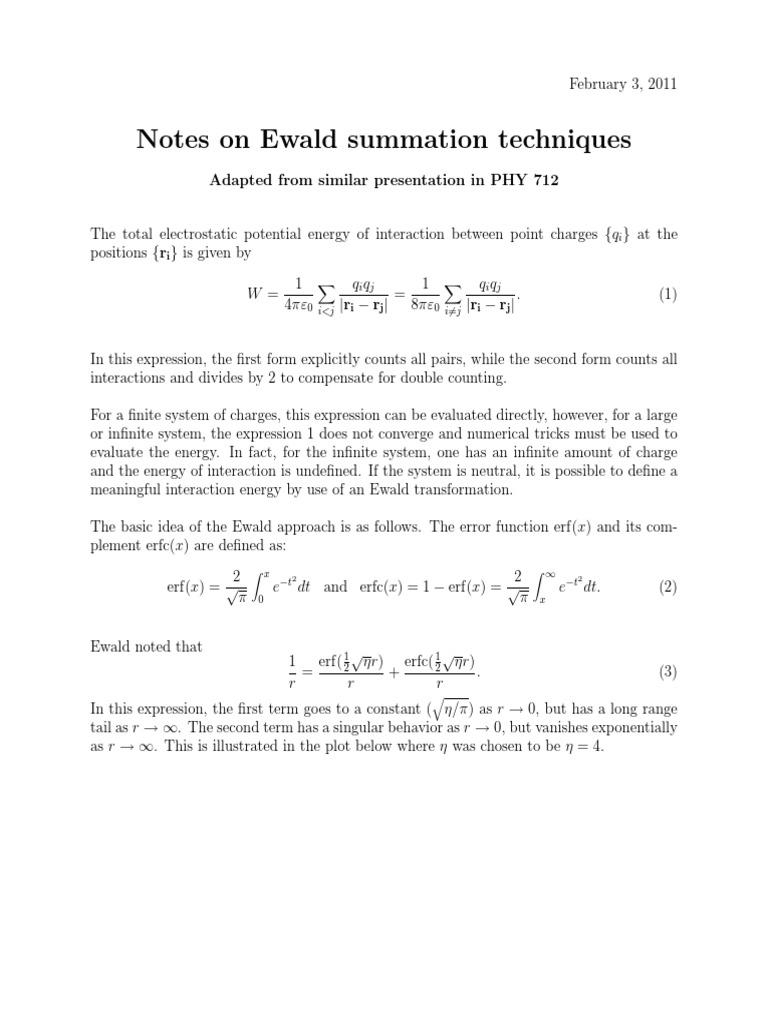Notes On Ewald Summation Techniques | PDF | Mathematical Objects ...