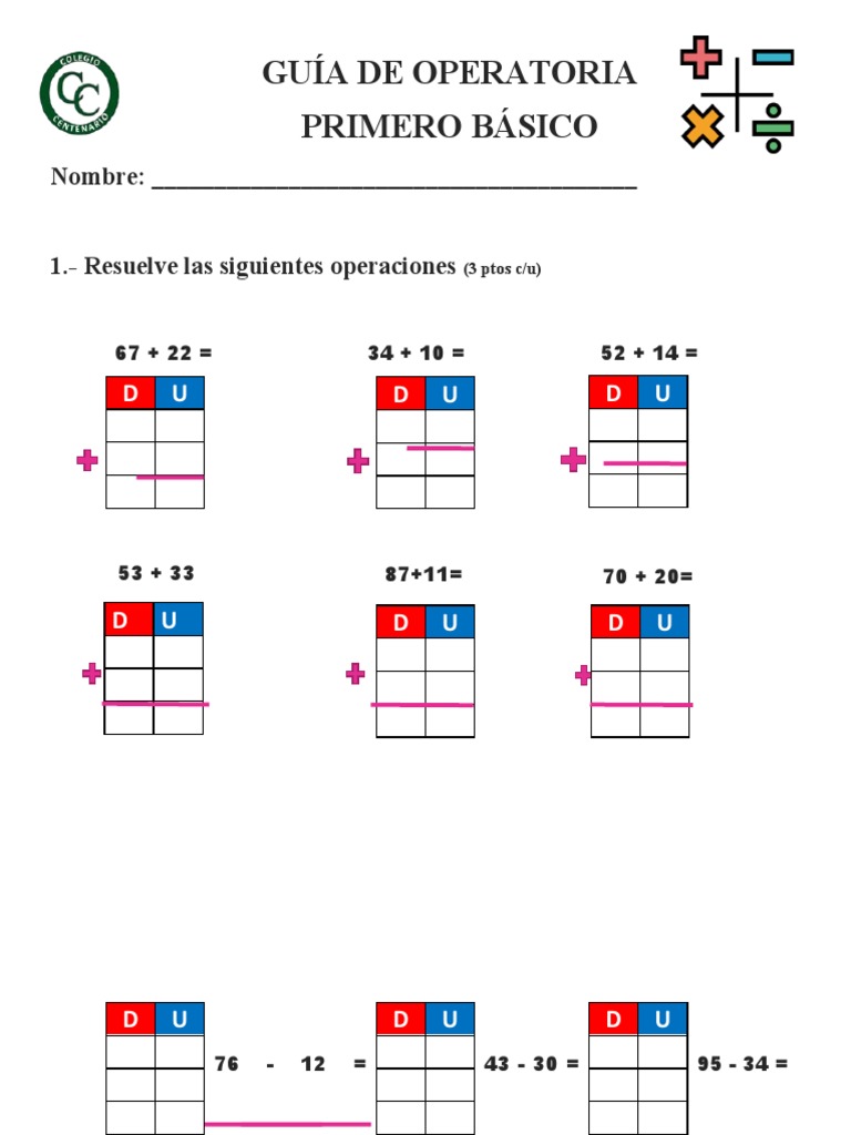 Guía de Operatoria Primero Básico: Nombre | PDF