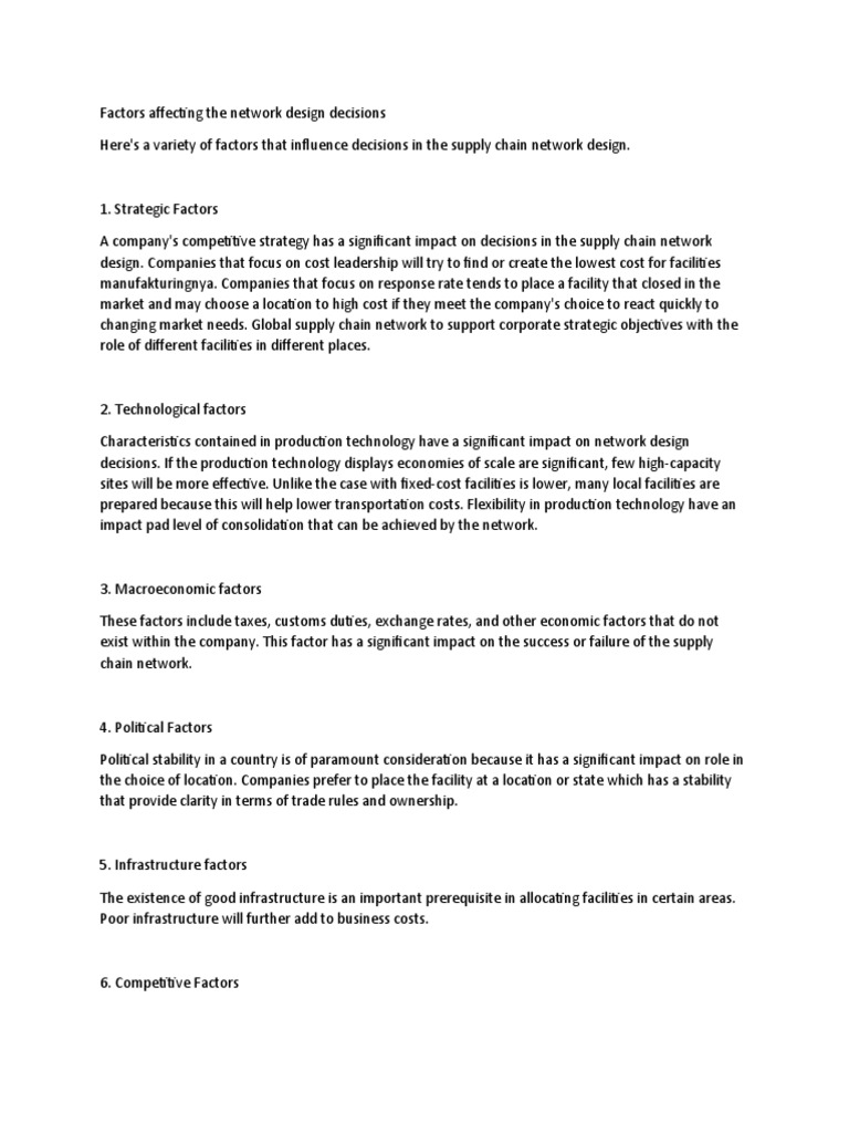 Factors Affecting The Network Design Decisions | PDF | Supply Chain ...