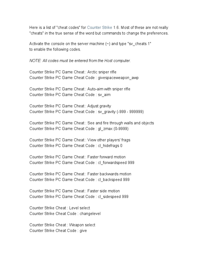 CHEATS Counter Strike 1.6 | PDF | Ballistics | Projectile Weapons
