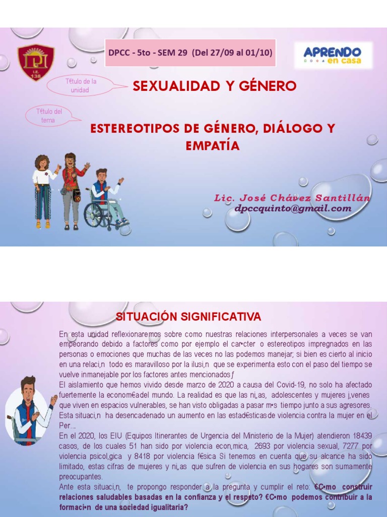 SEM 29 U7-DPCC 5to. Estereotipos de Género, Dialogo y Empatía - Archivo | PDF | Estereotipos ...