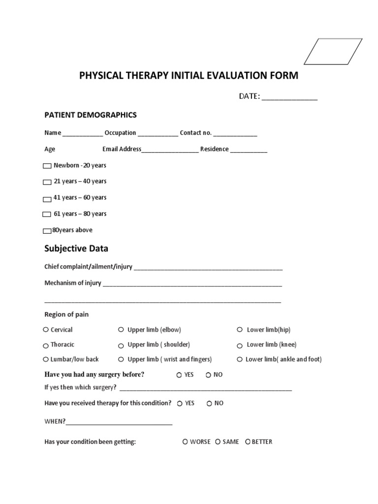 Comprehensive Physical Therapy Initial Evaluation and Treatment Plan ...