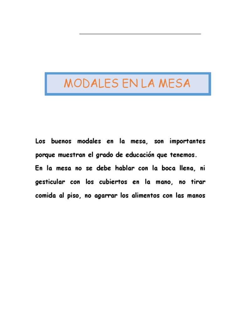 Modales en La Mesa para Niños | PDF