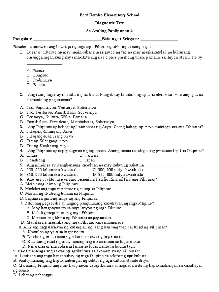 Diagnostic Test in AP | PDF
