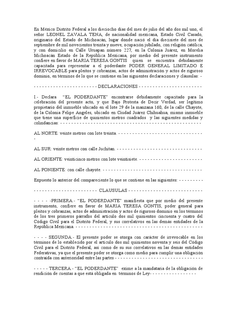 Poder General Irrevocable en México | PDF