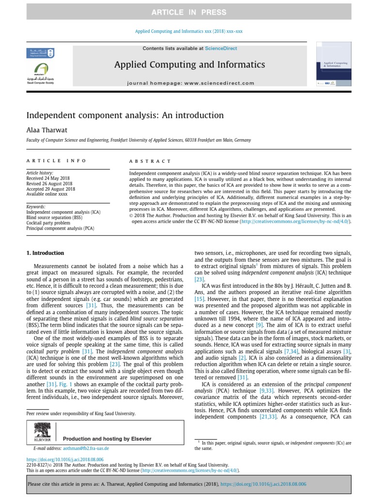 An Introduction To Independent Component Analysis Principles Algorithms Applications And