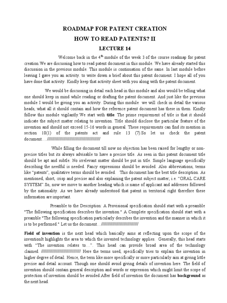 Roadmap For Patent Creation How To Read Patents? Ii | PDF | Prior Art ...