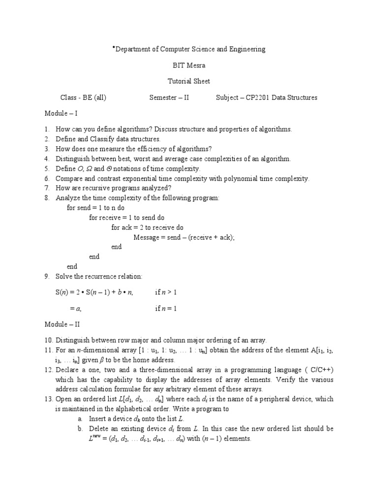 Ds Tut Sheet | PDF | Queue (Abstract Data Type) | Discrete Mathematics
