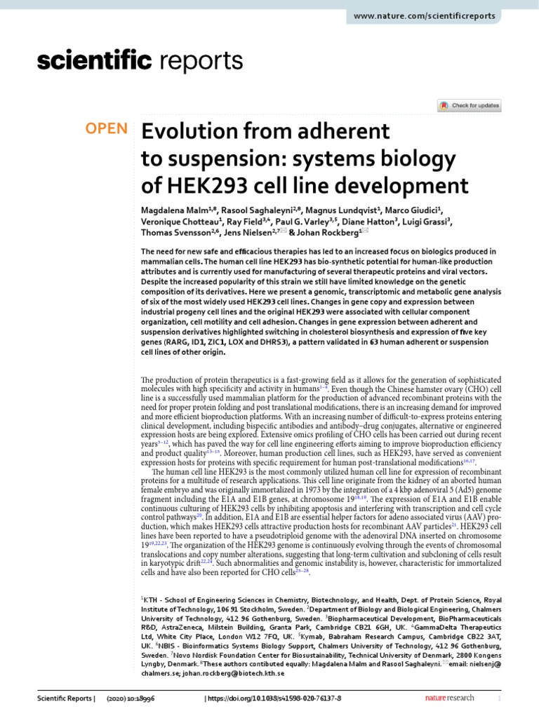 Evolution From Adherent To Suspension: Systems Biology of HEK293 Cell ...