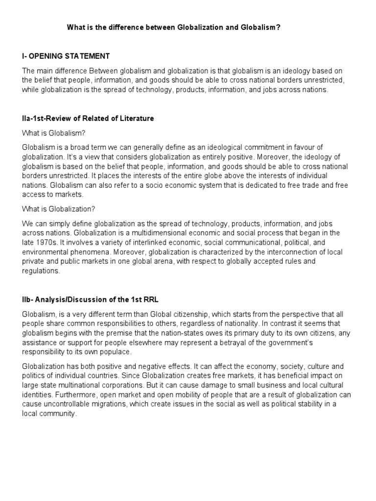 What Is The Difference Between Globalization and Globalism | PDF | Globalization | Economies