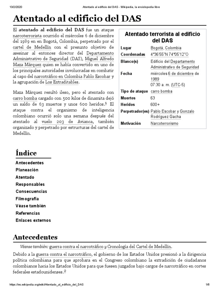 Atentado Al Edificio Del DAS 1989 | PDF | Colombia | Seguridad nacional