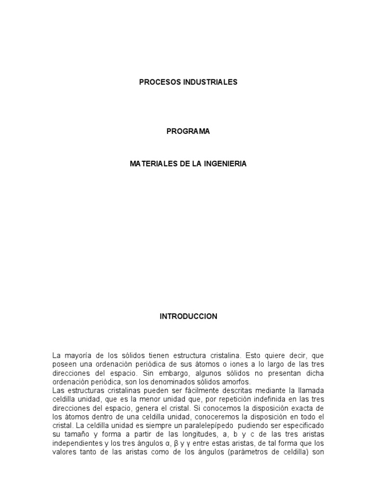 Estructuras cristalinas y amorfas en materiales | PDF | Estructura ...