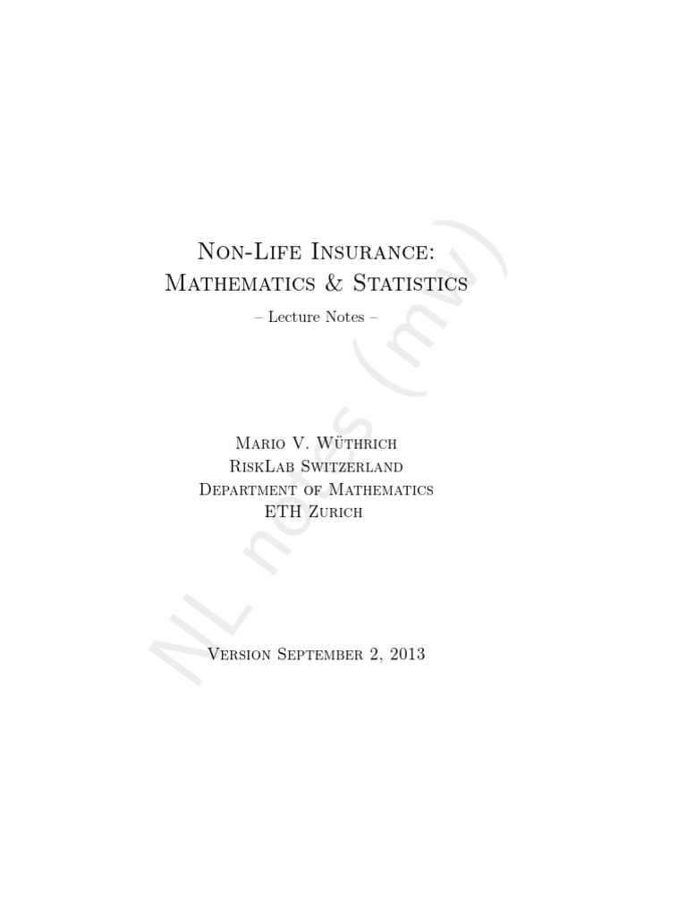 Non-Life Insurance: Mathematics & Statistics: - Lecture Notes | PDF ...