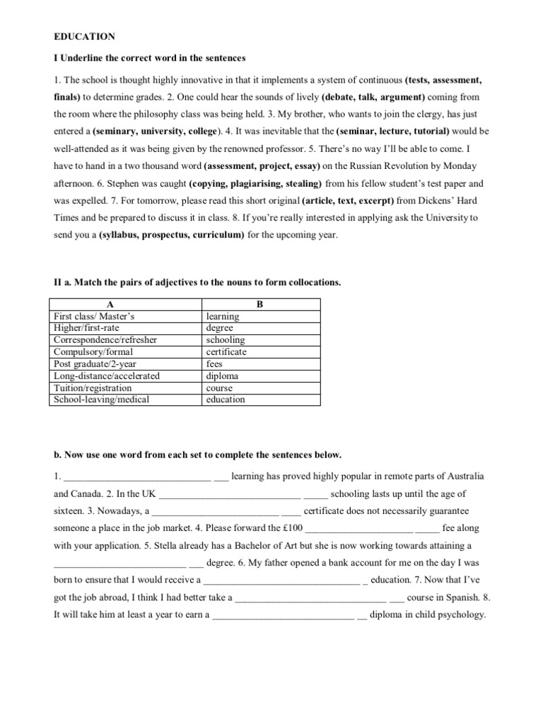 EDUCATION Worksheet | PDF | Diploma | Academic Degree